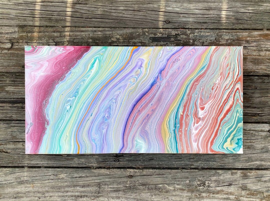 12x24" Pastel Rainbow Acrylic Pour Abstract Fluid Art Original Painting ...