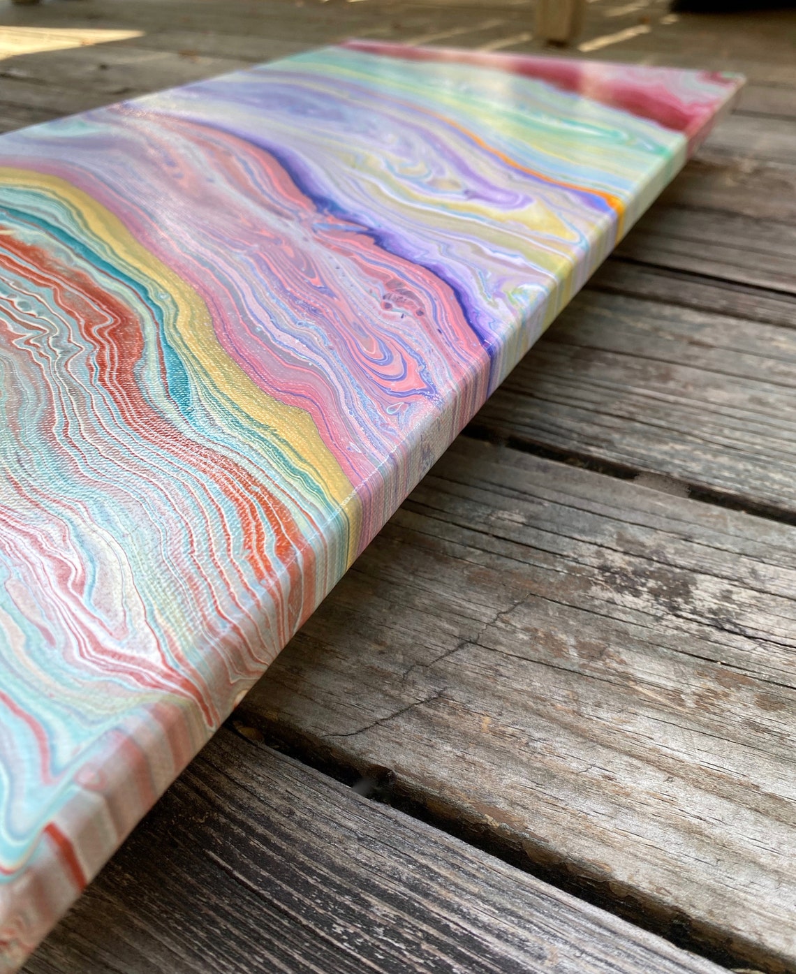 12x24" Pastel Rainbow Acrylic Pour Abstract Fluid Art Original Painting ...