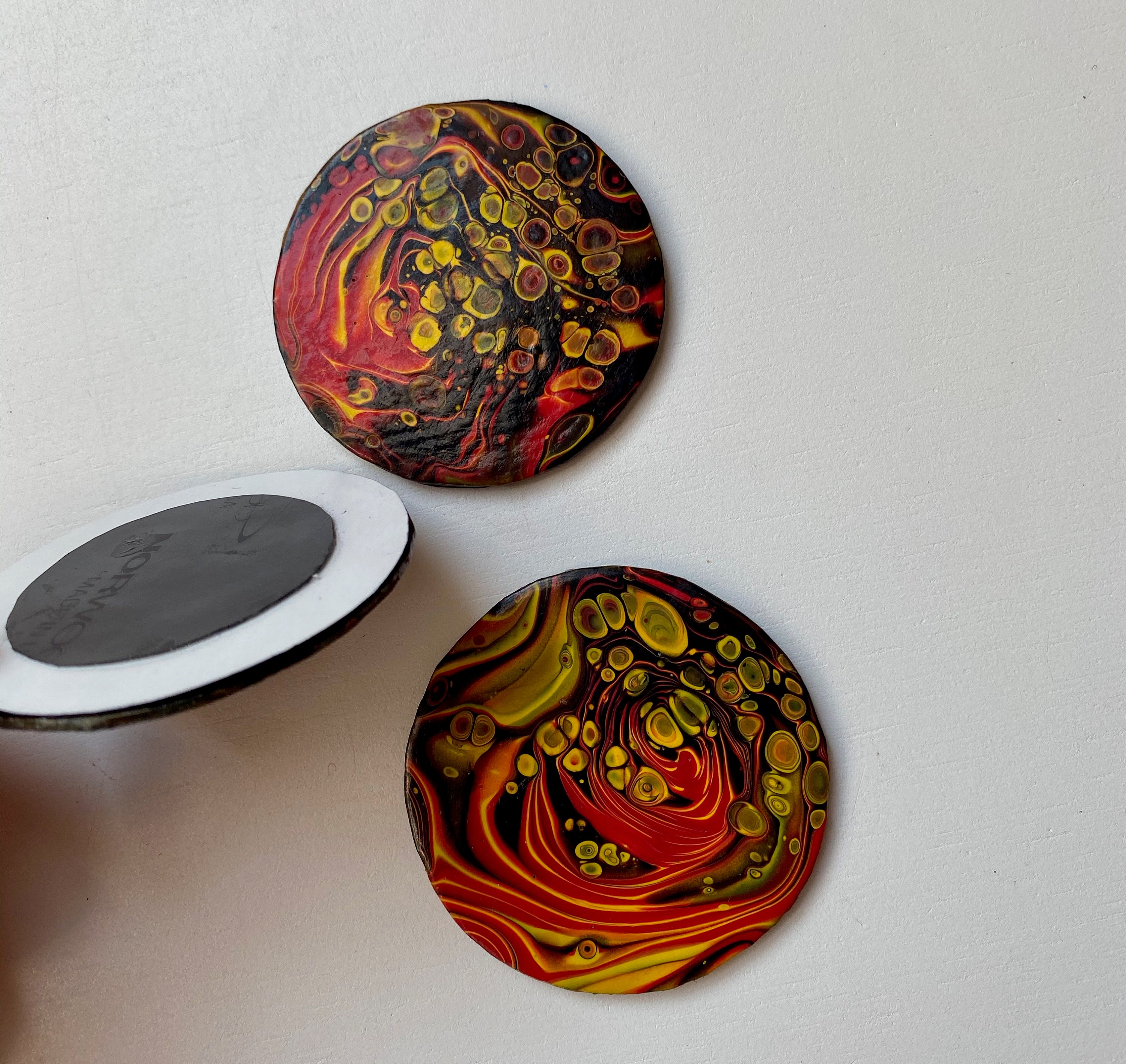 Acrylic Pour Magnets, Red Yellow Black Original Painting Refrigerator ...