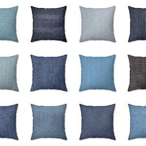 Denim Print Pillow, Denim Blue Outdoor Pillow, Navy Blue Throw Pillow ...
