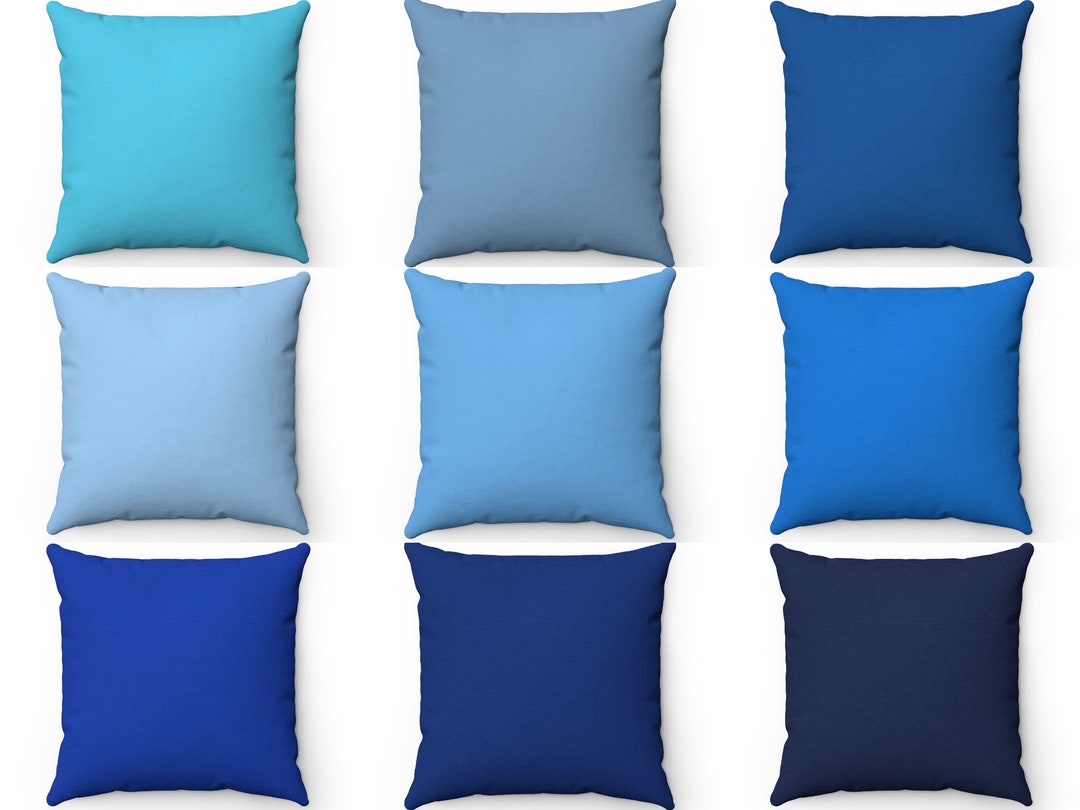 Solid Blue Throw Pillow Cover, Farmhouse Indoor Outdoor Cushion Case ...