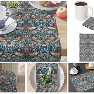 William Morris Strawberry Thief Table Top Set, Table Runner, Placemat ...