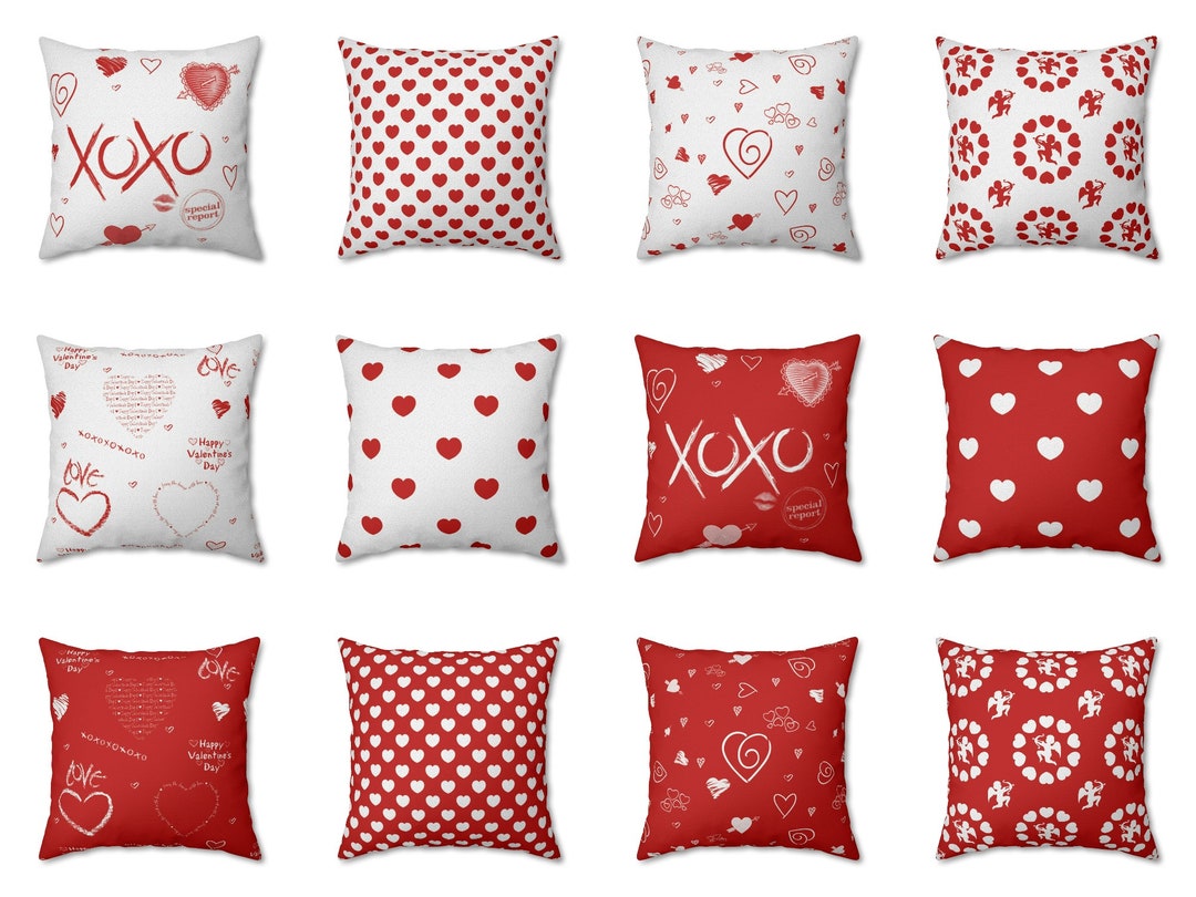 Red Valentine Day Decor Pillow, XOXO Love Heart Throw Pillow Cover ...