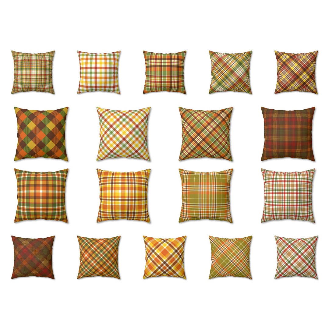 Fall Plaid Pillow Cover, Outdoor Pillow, Orange Green Yellow Autumn ...
