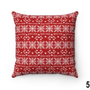 Red Christmas Decor Outdoor Indoor Throw Pillow Cover, Deer Snowflake ...