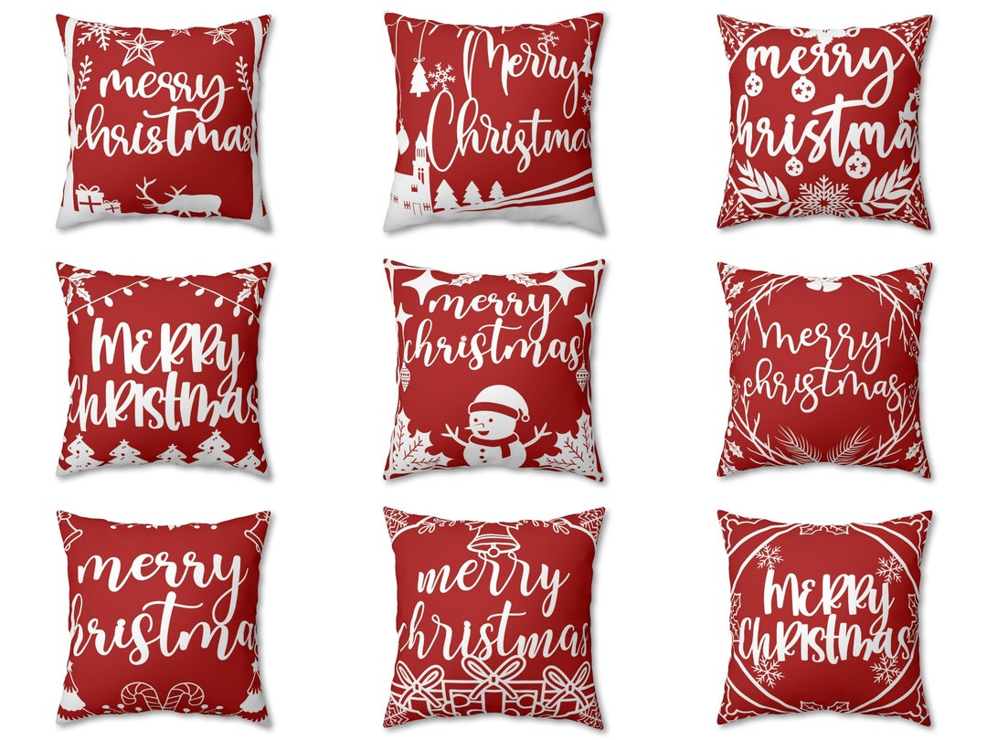 Merry Christmas Pillow, Red White Outdoor Pillow, Holiday Throw Pillow ...