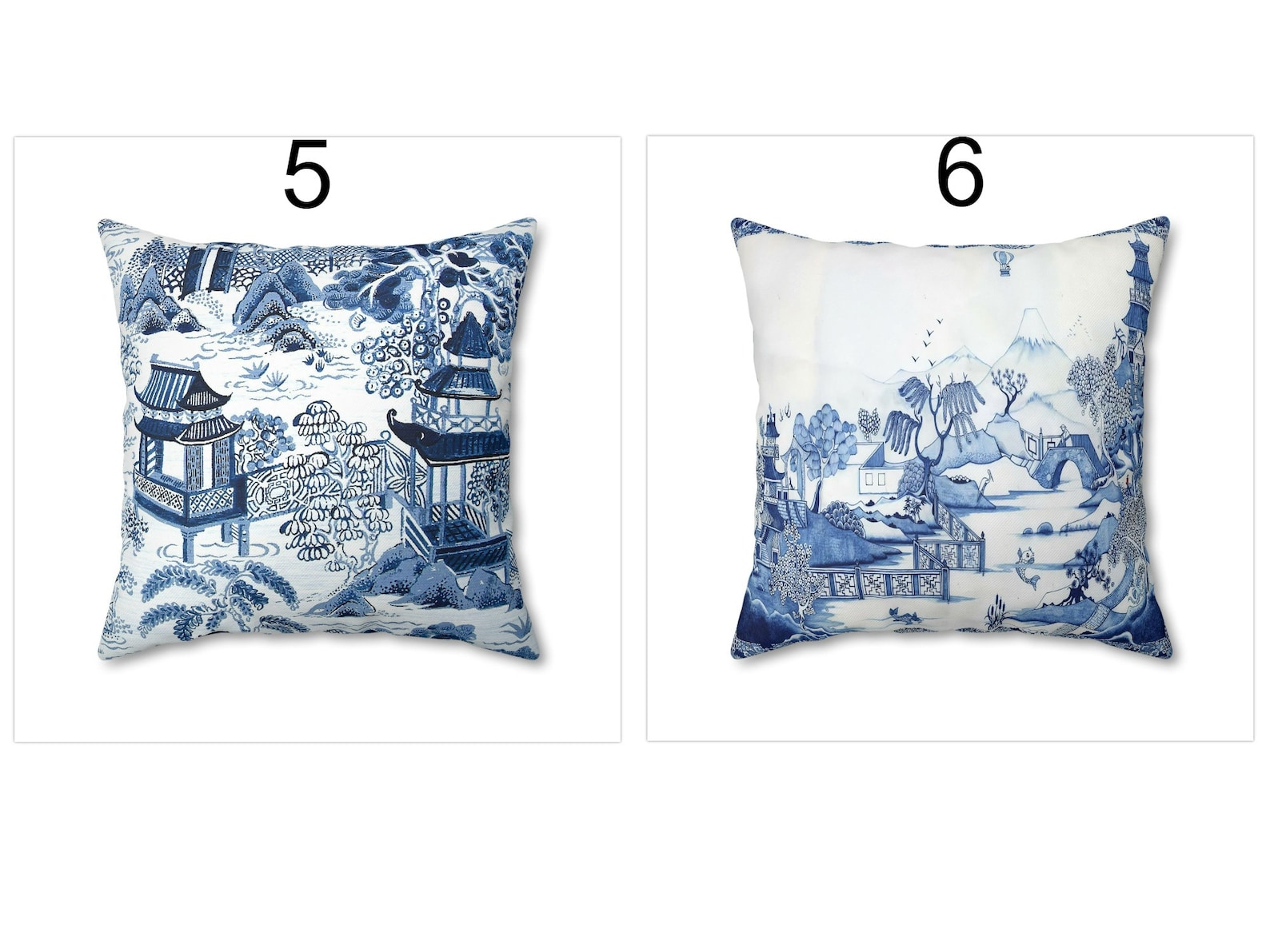 Blue Chinoiserie Pillow, Asian Inspired Pillow, Exotic Scenic Pillow ...
