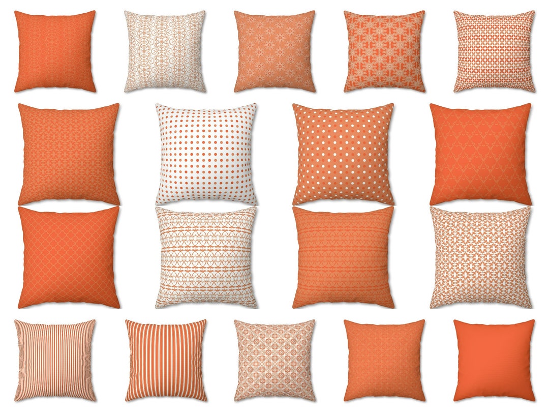Orange Fall Pillow, Orange Outdoor Pillow, Damask Striped Polka Dot ...