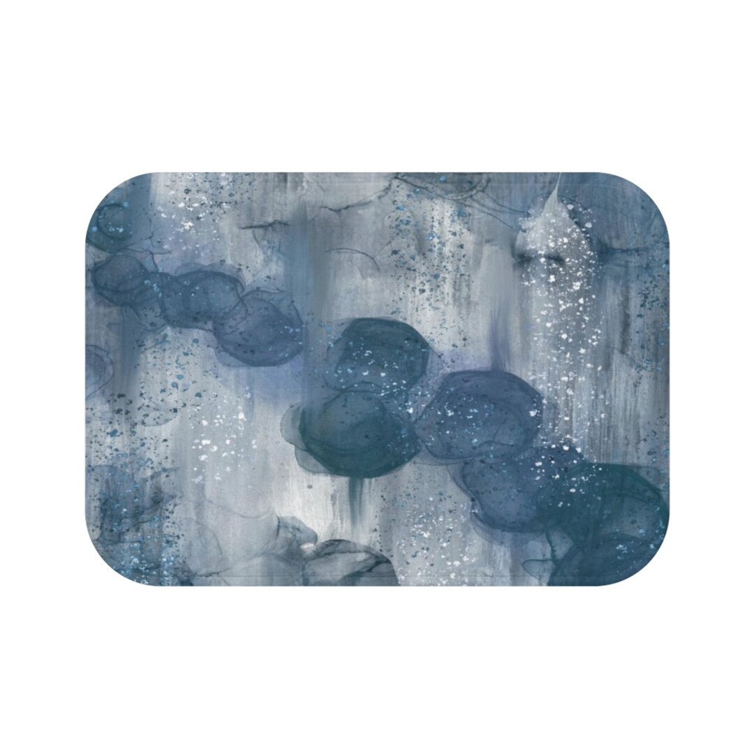 Blue Abstract Bath Mat, Watercolor Print 24x17 Bath Mat, 34x21 Anti ...
