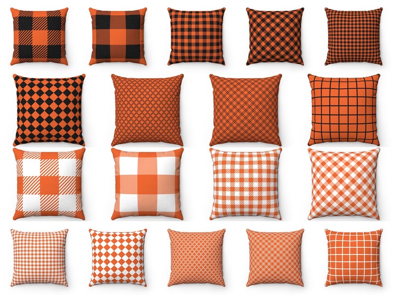 Orange Plaid Fall Decor Outdoor Throw Pillow Cover 18x18 20x20 | Etsy