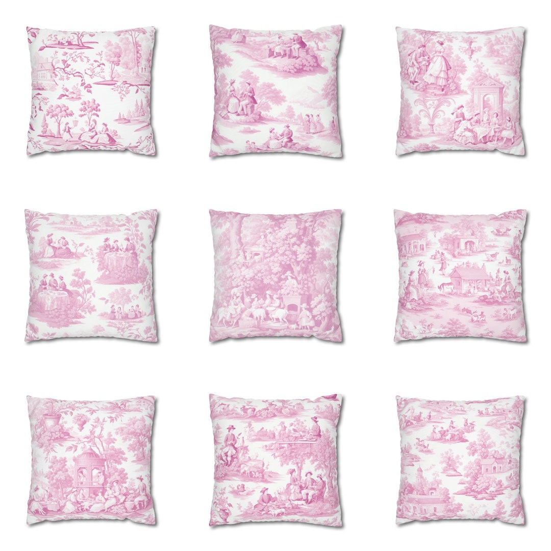 Pink and Purple Toile De Jouy Throw Pillow Cover, French Country ...