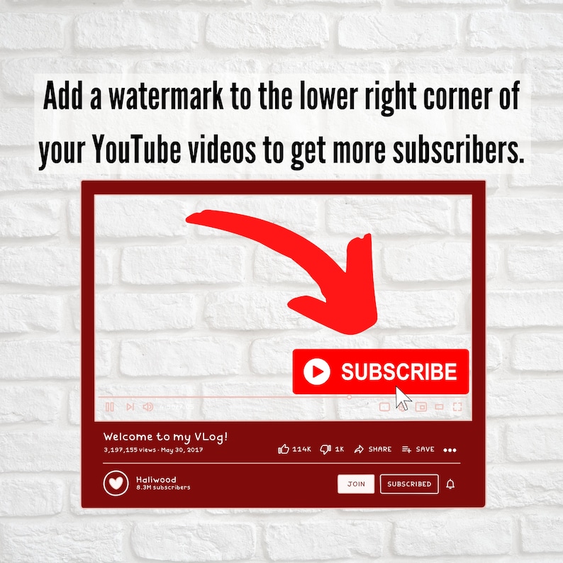 Youtube Subscribe WATERMARK Button instant Download 1 PNG - Etsy Israel