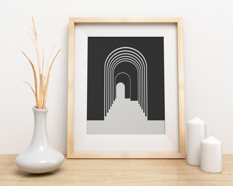 Minimalist Geometric Arch Print: Black and White Mid-century Art ...