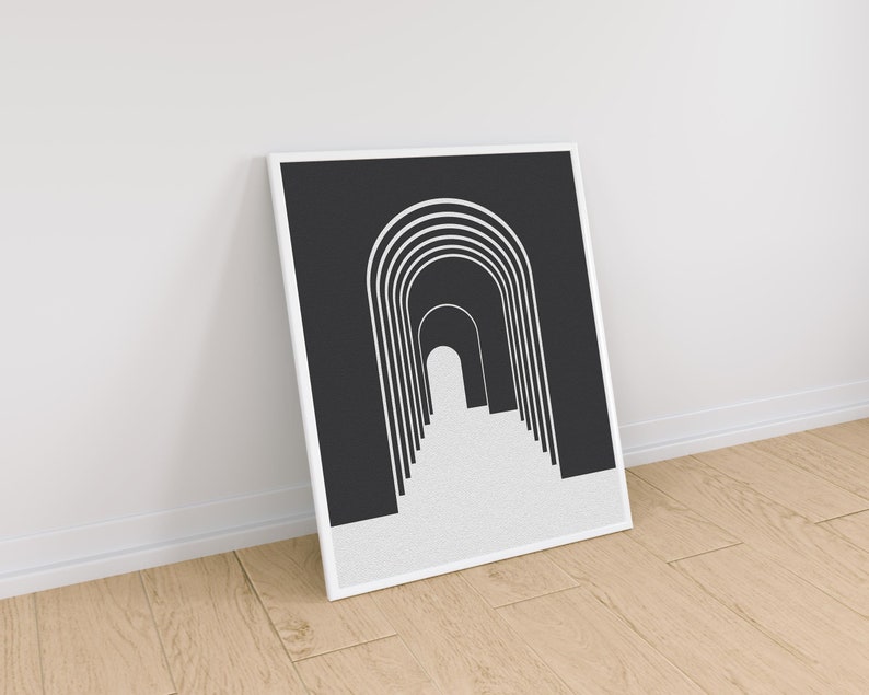 Minimalist Geometric Arch Print: Black and White Mid-century Art ...