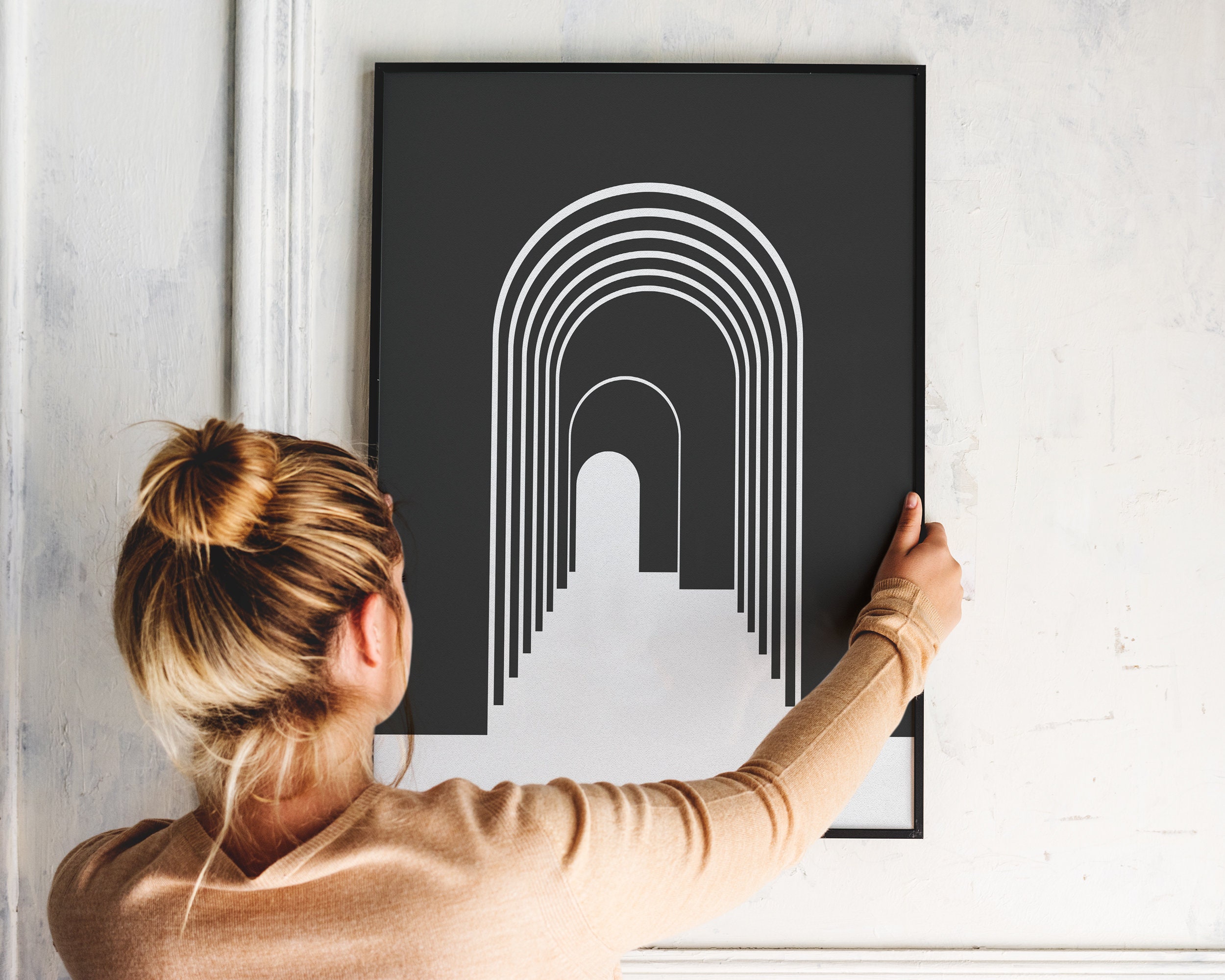 Minimalist Geometric Arch Print: Black and White Mid-century Art ...