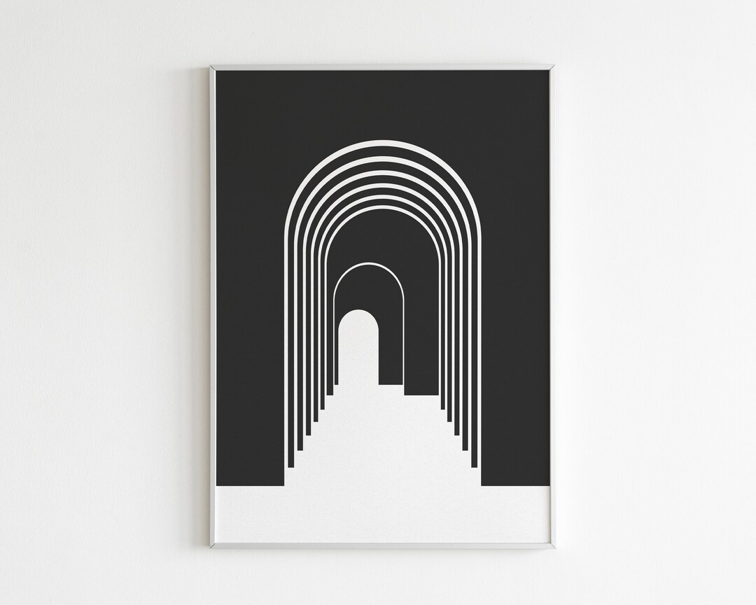 Minimalist Geometric Arch Print: Black and White Mid-century Art ...