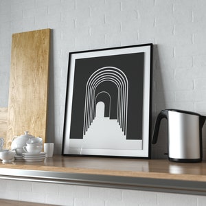 Minimalist Geometric Arch Print: Black and White Mid-century Art ...