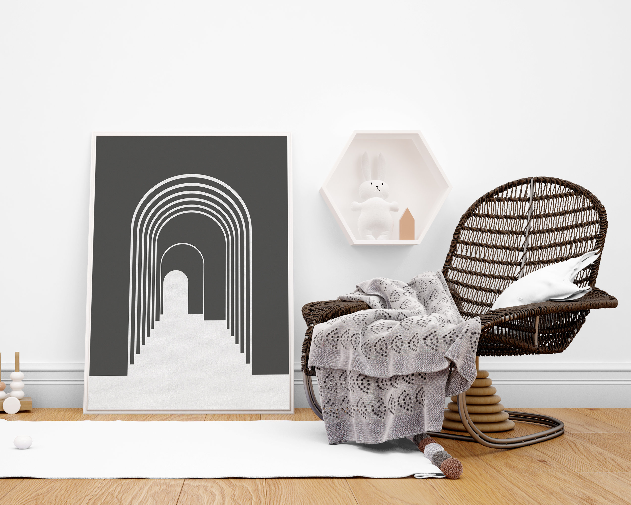 Minimalist Geometric Arch Print: Black and White Mid-century Art ...