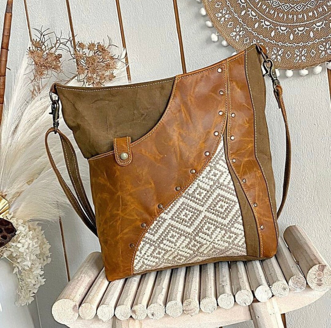 Dakota Canvas & Vintage Leather Bag - Etsy