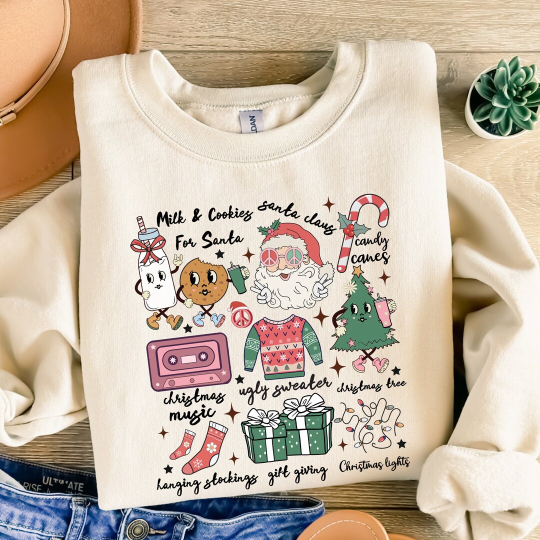Retro Santa Sweatshirt Santa Christmas Sweater Pink Santa - Etsy
