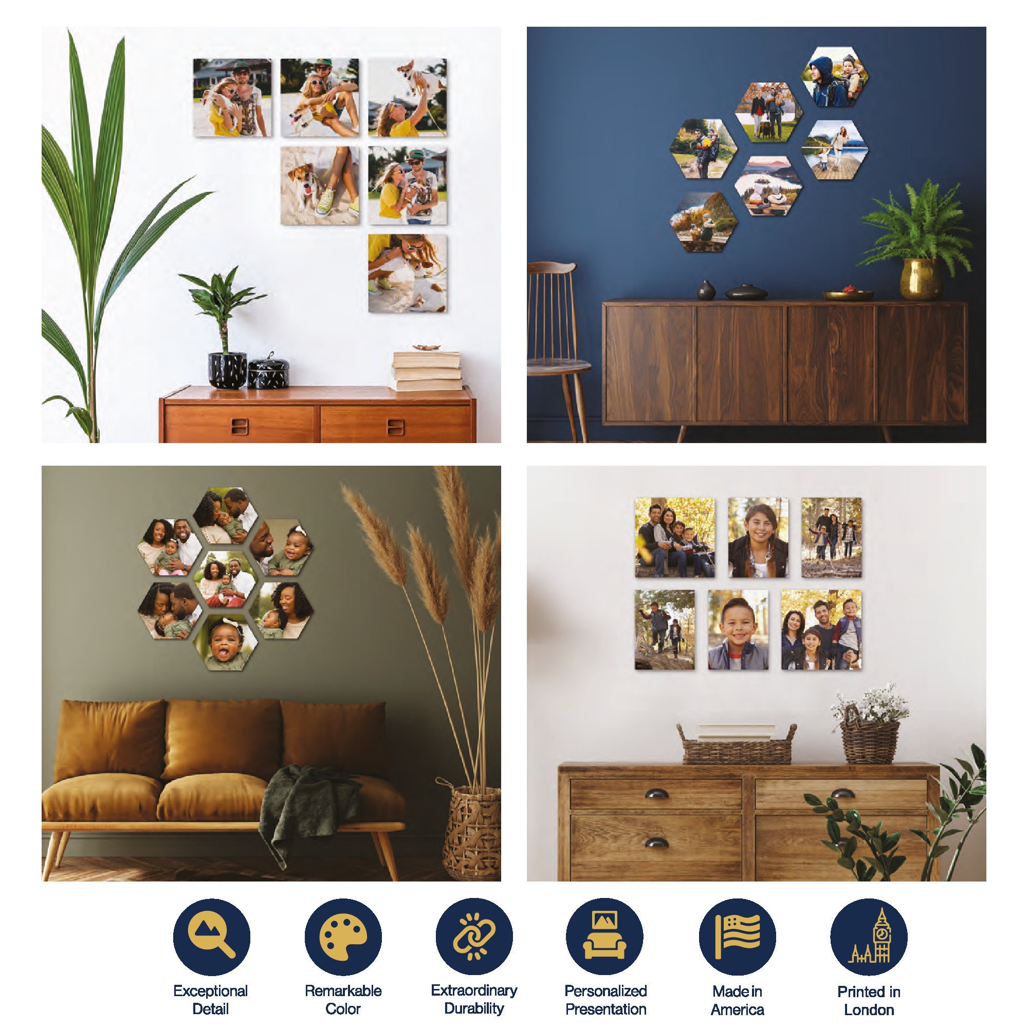 Personalised Wood Photo Tiles on Wood Blocks, Made to Order Photo Wall ...