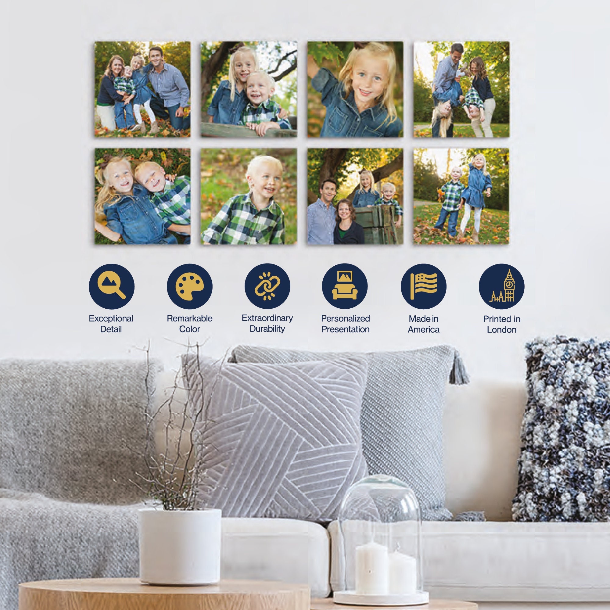 Personalised Wood Photo Tiles on Wood Blocks, Made to Order Photo Wall ...