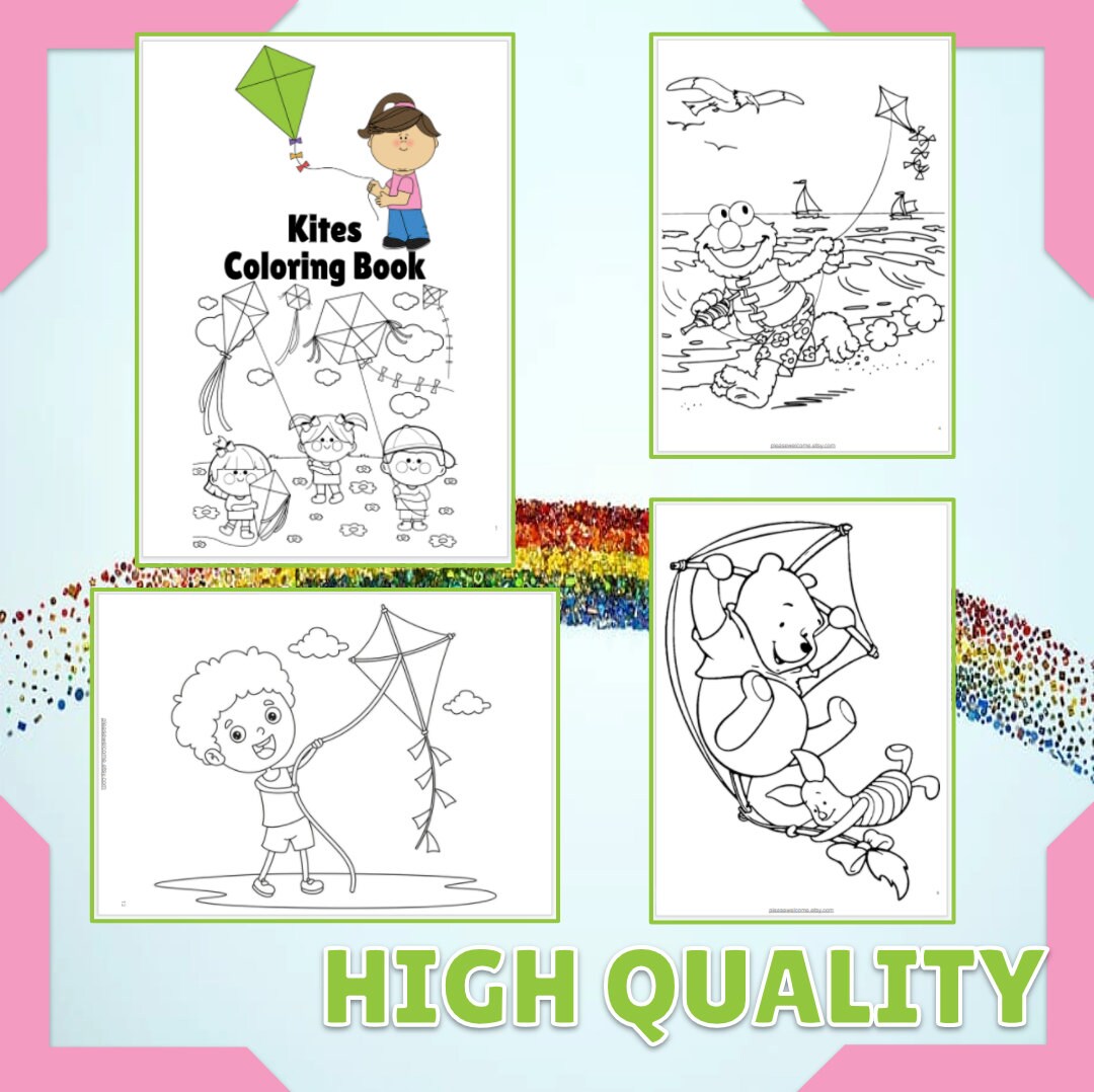 Cute Kite Coloring Pages, Printable Kite Coloring Book 35 Page PDF ...