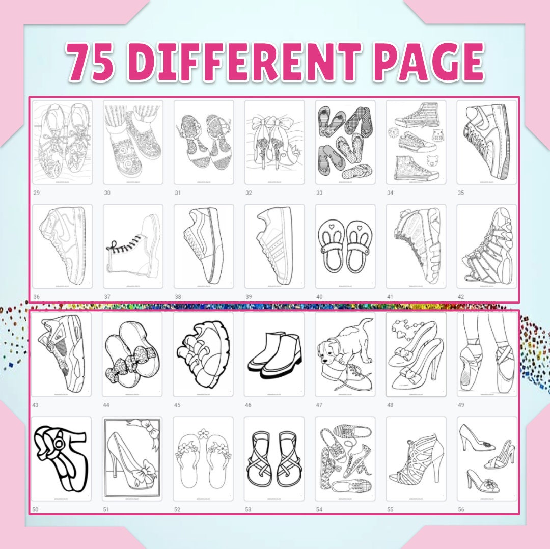 Printable Cute Shoes Coloring Book 75 Page PDF, Shoes Coloring Pages ...