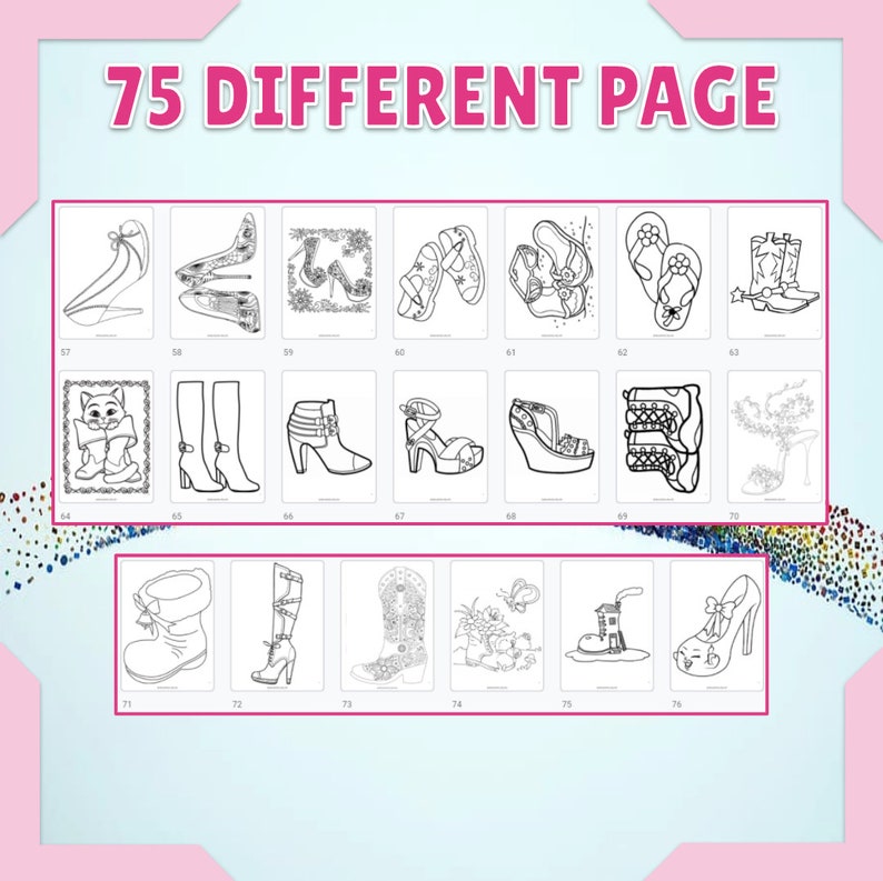 Printable Cute Shoes Coloring Book 75 Page PDF, Shoes Coloring Pages ...