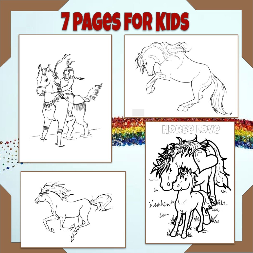 Horse Coloring Pages Set, Printable Horse Coloring Sheets for Children ...