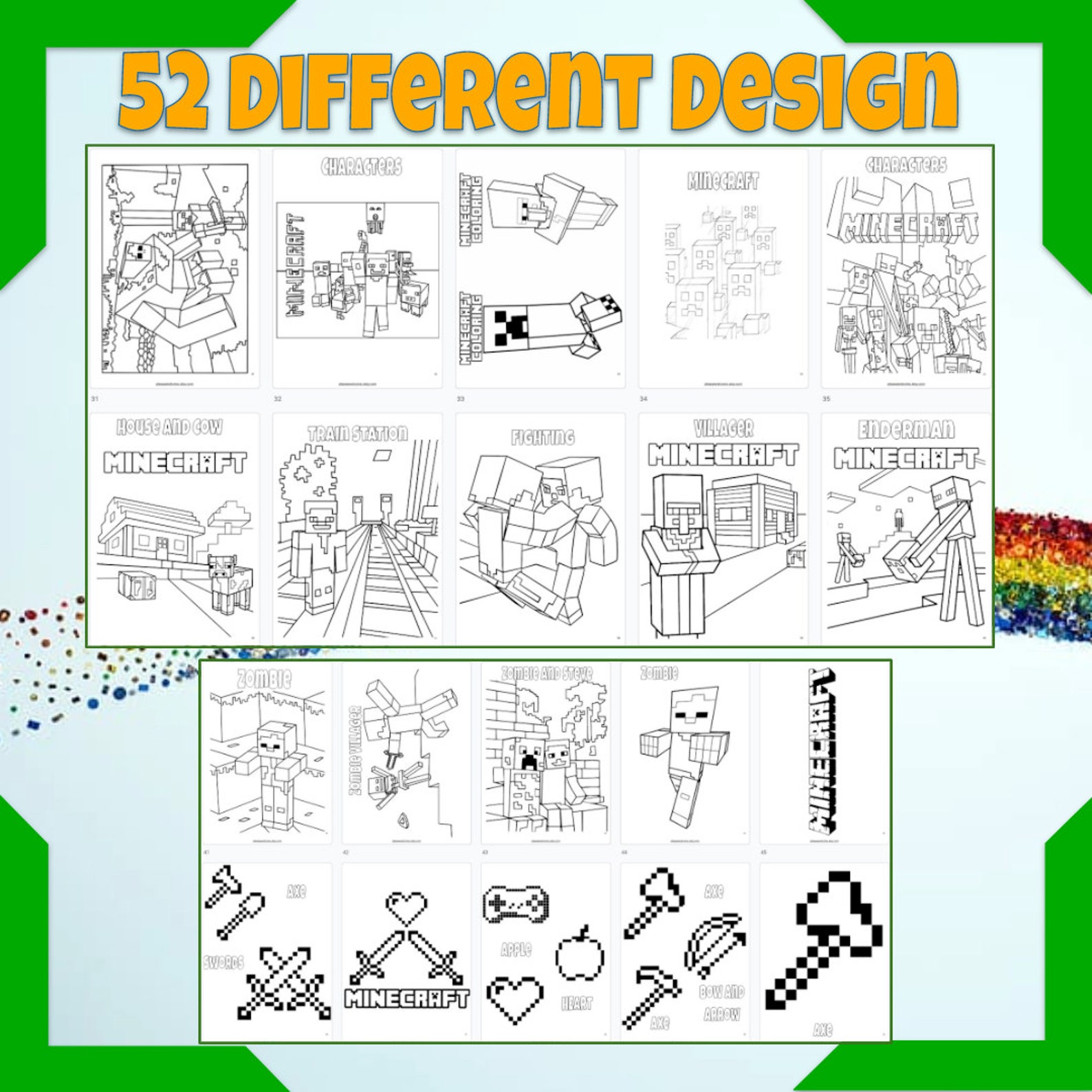 52 Minecraft Coloring Pages Printable Birthday Coloring | Etsy