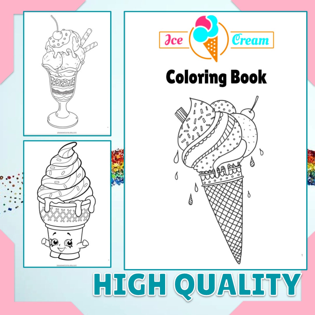 Printable Ice Cream Coloring Book 55 Page PDF, Cute Ice Cream Coloring ...