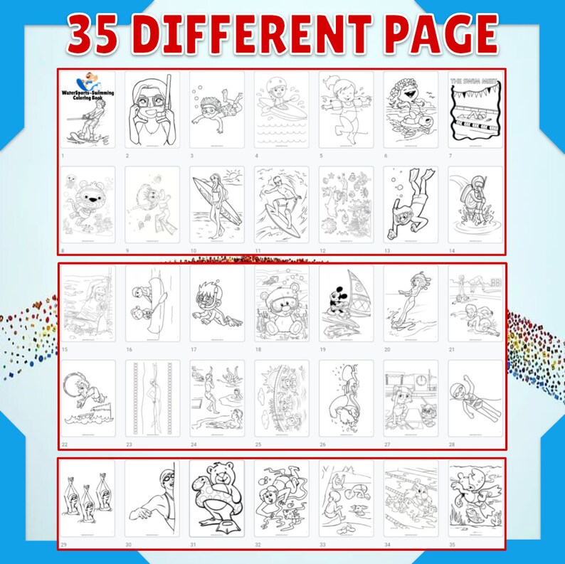 35 Watersports Coloring Pages, Printable Swimming Coloring Book Page ...