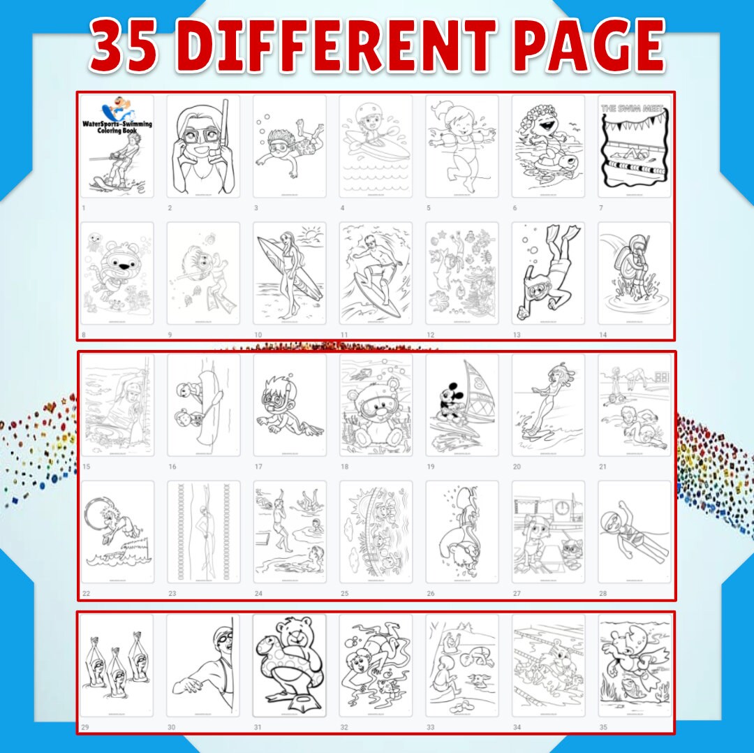35 Watersports Coloring Pages, Printable Swimming Coloring Book Page ...