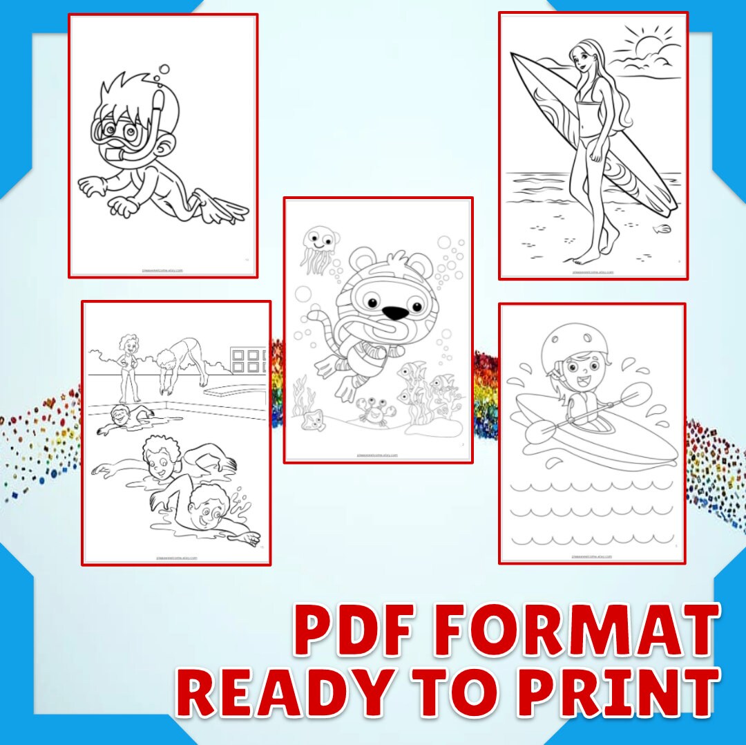 35 Watersports Coloring Pages, Printable Swimming Coloring Book Page ...