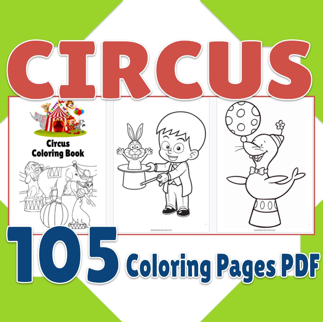 Circus Coloring Pages, Printable Circus Coloring Book, 105 Page PDF ...