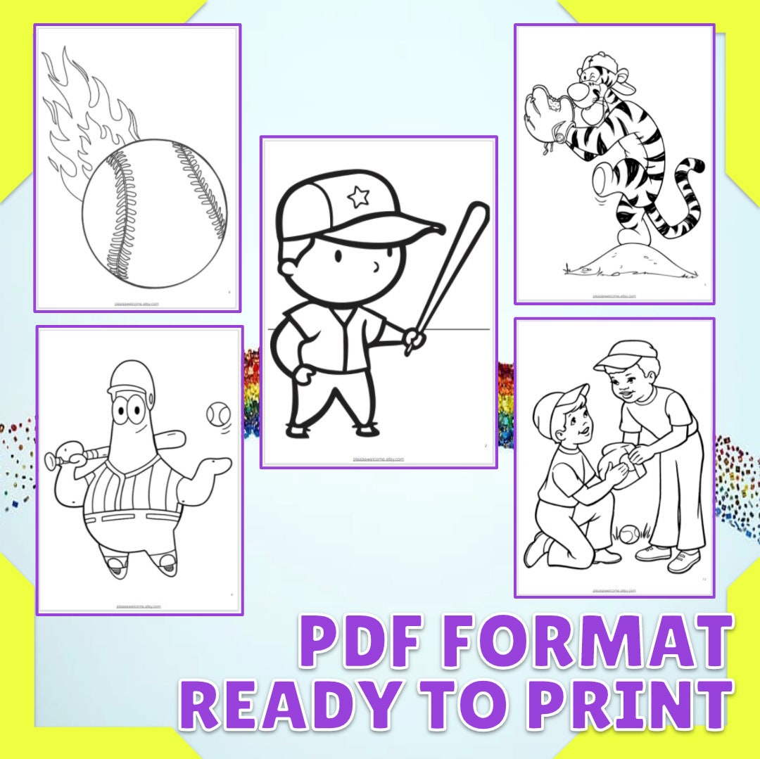 Baseball Coloring Pages Printable Baseball Coloring Book 75 - Etsy
