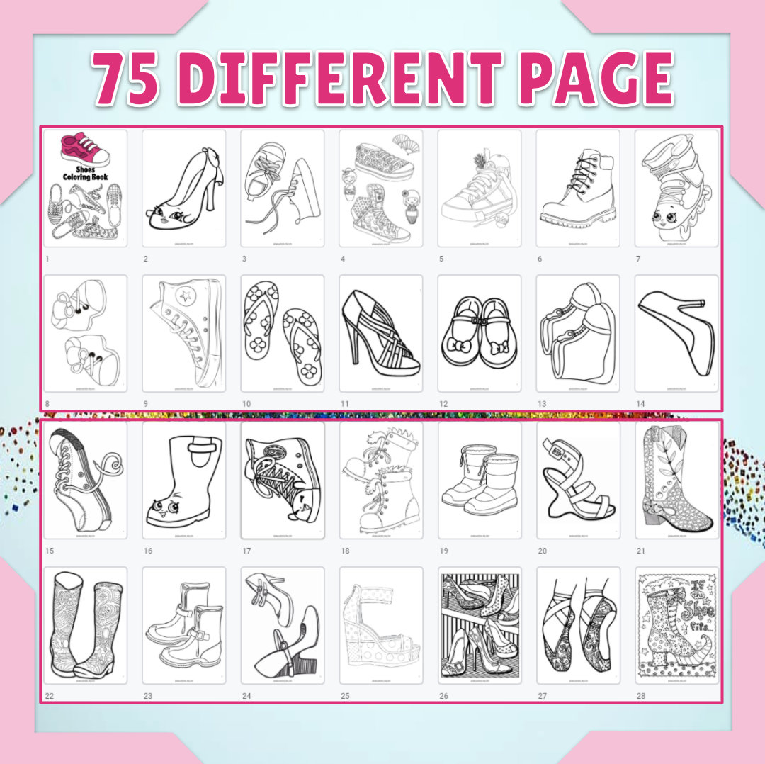 Printable Cute Shoes Coloring Book 75 Page PDF, Shoes Coloring Pages ...