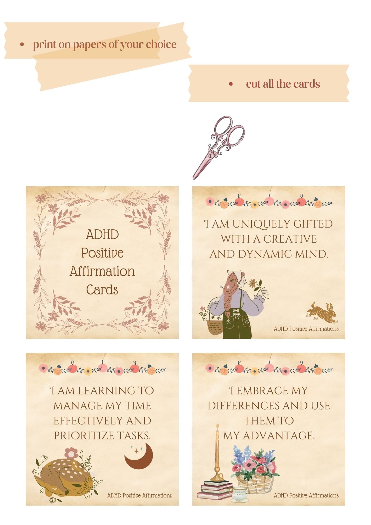 20 Cottagecore ADHD Affirmation Cards Embrace Positivity in Charming ...