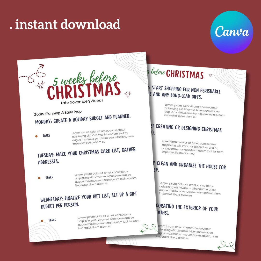 Christmas Checklist Canva Template, Personalized X-mas Calendar Mockup, Customized Xmas Prep ...