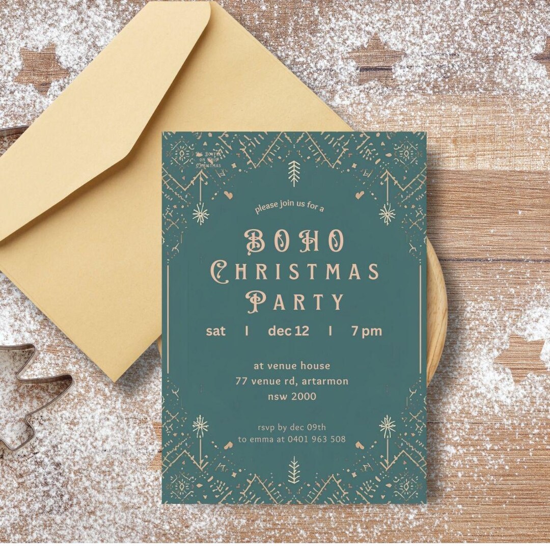 Boho Christmas Party Invitation: Printable Canva Template (editable) - Etsy