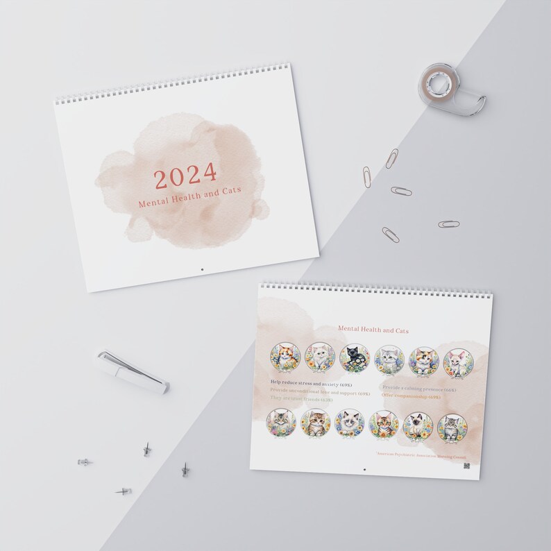 Wall Calendar 2024 Watercolor Cute Cat Yearly Calendar - Etsy