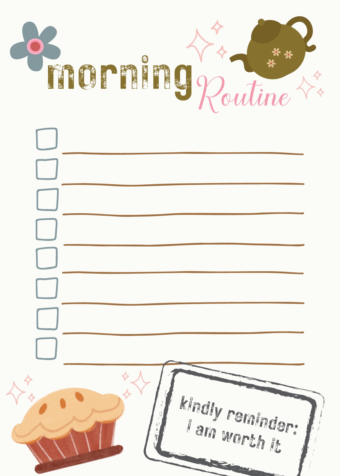 Morning Routine Checklist Printable Daily Planner Digital Morning Self ...