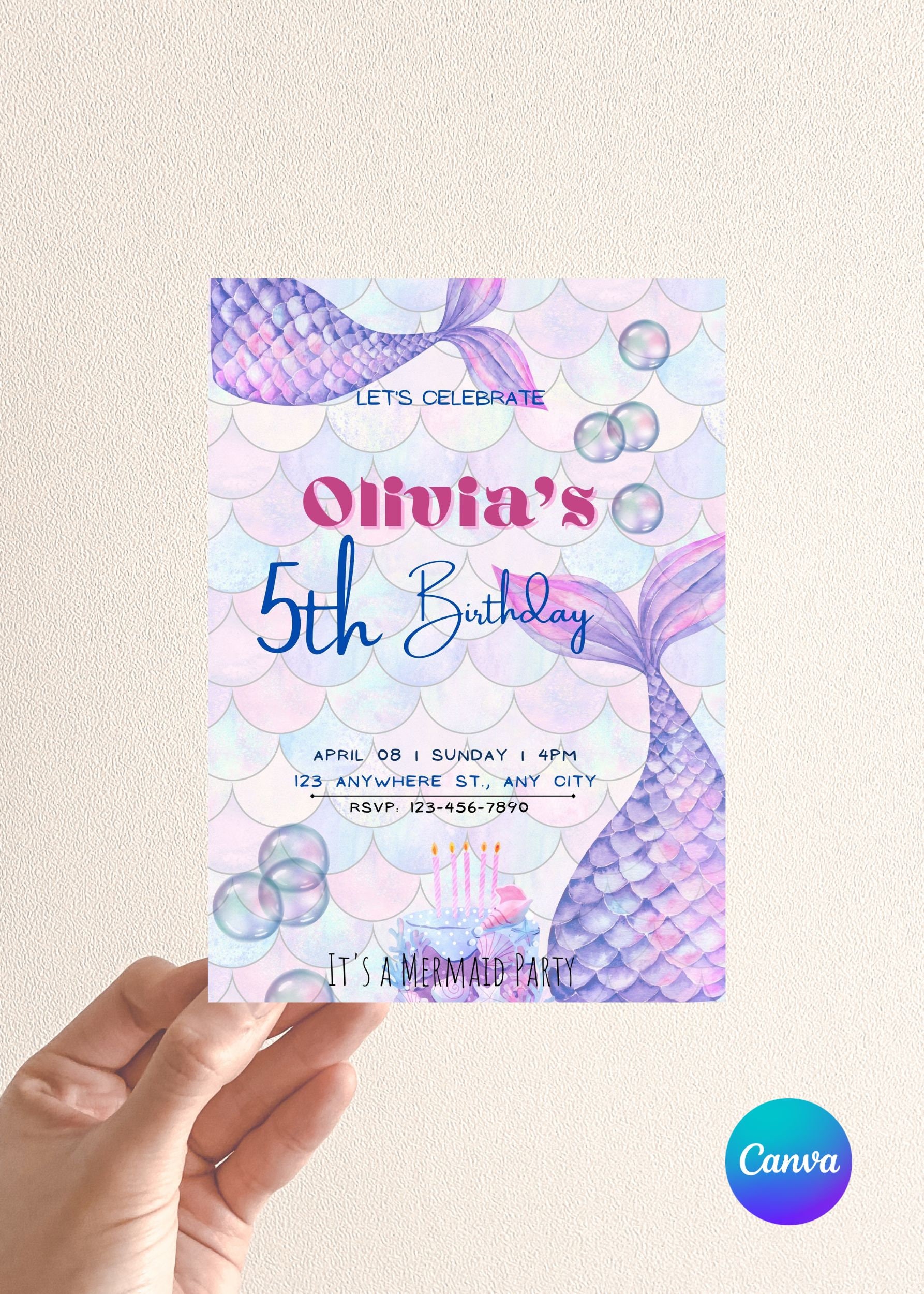 Editable Mermaid Birthday Invitation Mermaid Under the Sea - Etsy