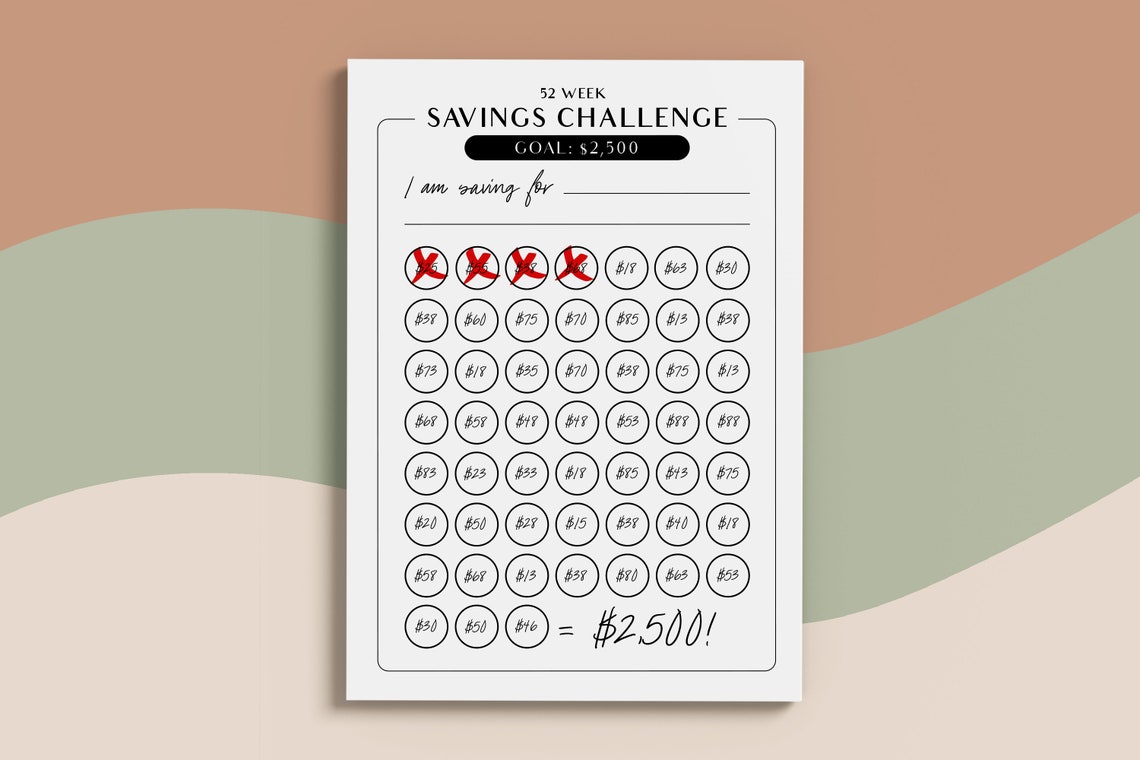 52 Week Savings Planner & Goal Tracker Challenge Printable | Etsy