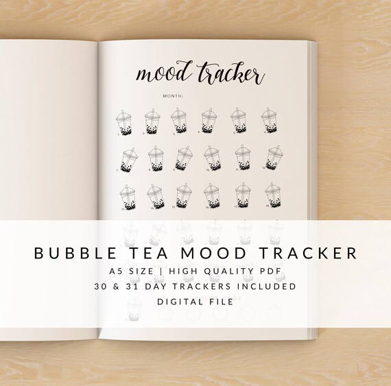 Printable Mood Tracker Boba Bubble Tea A5 Bullet Journal | Etsy