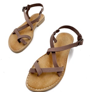 Womens Light Brown Leather Sandals, Strappy Sandals for Women, Summer ...