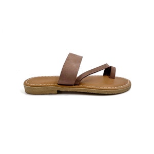 Light Brown Leather Sandals for Women, Minimal Round Toe Sandals From ...
