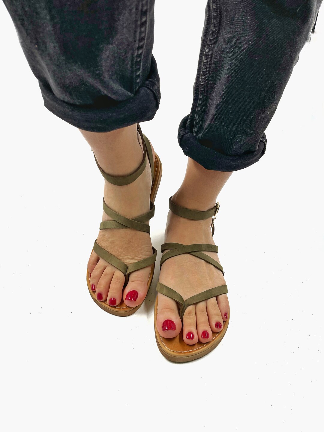 Ankled Strap Leather Sandals for Women, Greek-inspired Footwear, Summer ...