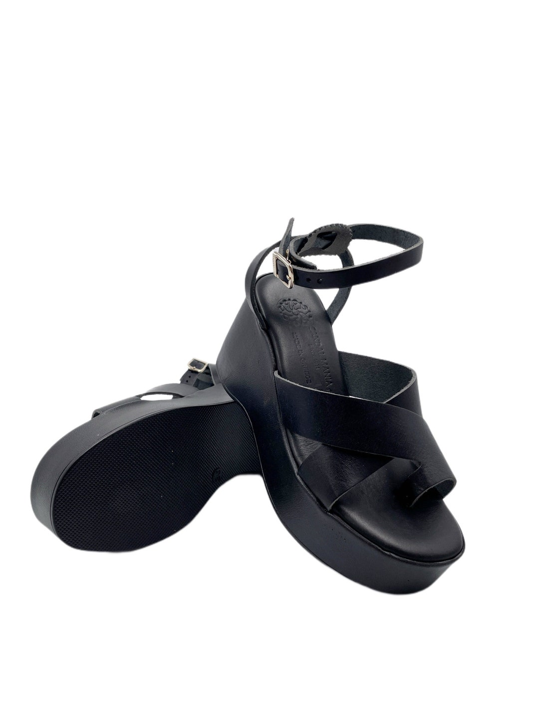 Womens Leather Platform Sandals Black, Platform Sandals Gift for Her ...